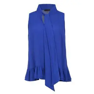 CONQUISTA Sleeveless Tie Detail Top With Frills - Blue