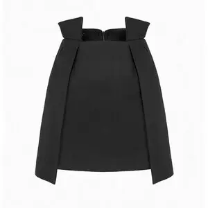AVENUE N°29 Wool Blend Wrap Mini Skirt - Black