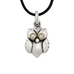 SNAKE BONES Owl Pendant In Sterling Gold Diamonds - Silver
