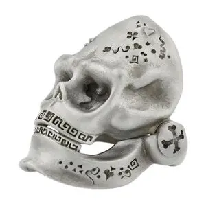 SNAKE BONES Skull Ring With Hinged Jaw In Sterling Silver - Gray