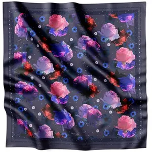 LAMBERTY MUNICH Roses & Luminaries Classic Silk Scarf - Blue