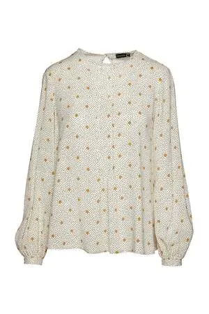 CONQUISTA Neutrals Long Sleeve Print Top With Pintuck Detail - Beige