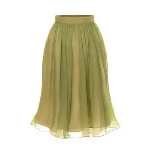AVENUE N°29 Gathered Silk Midi Skirt Olive - Green