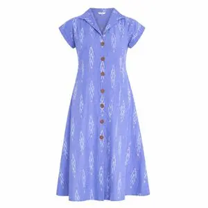 HOUSE OF GL Vanya Ikkat Cotton Midi Shirt Dress - Blue
