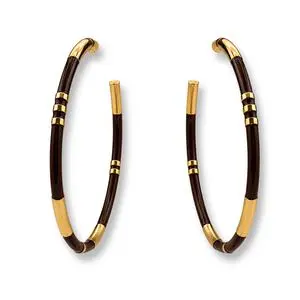 MICHAEL NASH JEWELRY Chocolate Enamel And Gold Stripe Hoop Earrings - Brown