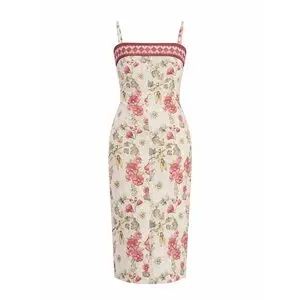 MAVLO Floral Print Linen Midi Dress