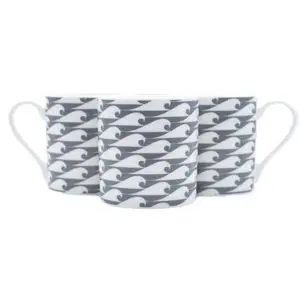 THE CORNISH SURFER Grey / White Fine Bone China Small Wave Mug Set| Silver Surf Grey, White - Grey/white