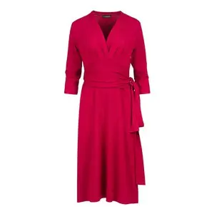 CONQUISTA Bordeaux V-neck Wrap Dress – Soft Viscose Jersey - Red
