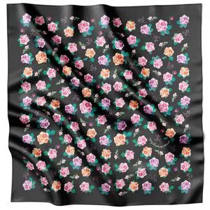 LAMBERTY MUNICH Ditsy Rose Midi Silk Scarf - Black