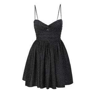 NUAJE NUAJE Nuaje Reverie Twist Front Ruched Mini Dress In Noir Dot - Black
