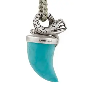 SNAKE BONES Snake Pendant Necklace With Turquoise Tusk - Blue