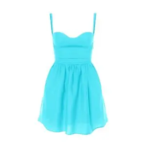 AVENUE N°29 Linen Gathered Mini Dress With Straps Aqua - Blue