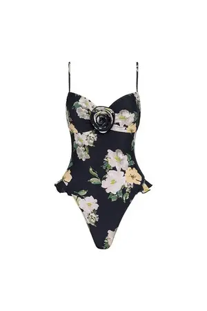 MONTCE Liz Floral Devin Rosa Ruffle One-piece - Brown