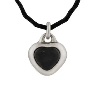 SNAKE BONES Black / Silver Framed Black Stone Heart Pendant In Sterling Silver - Black/silver