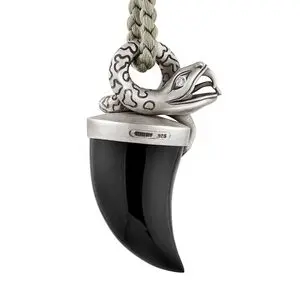 SNAKE BONES Black / Silver Snake Pendant Necklace With Black Onyx Tusk - Black/silver