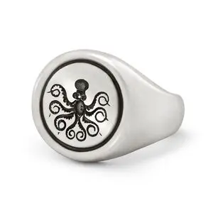 SNAKE BONES Octopus Signet Ring In Sterling - Silver