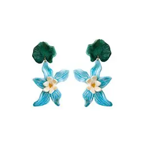SUNSET MAGIC STUDIO Aquarelle Flower & Lily Pad Earrings - Blue