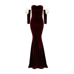 NUR KARAATA Versailles Rose Burgundy Gown - Red