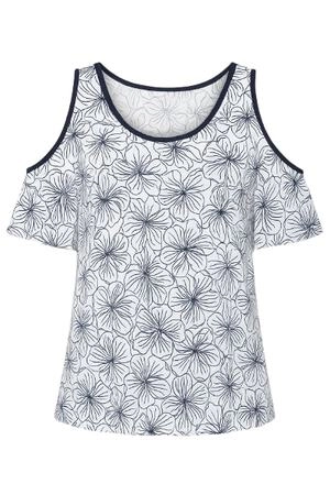 CONQUISTA Floral Cold Shoulder Top - Blue