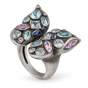 SNAKE BONES Butterfly Ring With Gemstones In Sterling - Silver