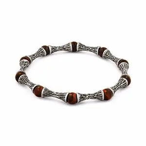 SNAKE BONES Red / Silver Red Tiger Eye Beads Oxidized Sterling Silver Bracelet - Red/silver
