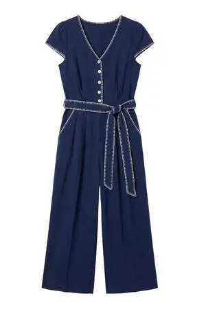LOUCHE Marleen Blanket Stitch Jumpsuit Navy - Blue