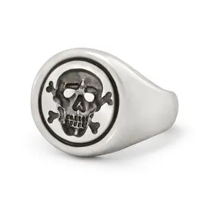 SNAKE BONES Jolly Roger Skull & Bones Signet Ring - Silver