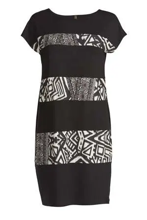 CONQUISTA Straight Dress With Print Detail - Black