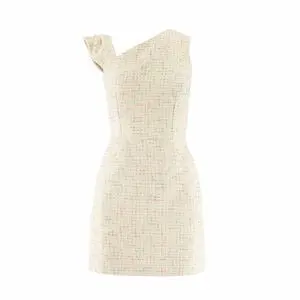 AVENUE N°29 Asymmetric Neckline Boucle Mini Dress - Gold