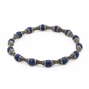 SNAKE BONES Lapis Lazuli Beads Oxidized Sterling Bracelet - Silver