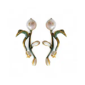 SUNSET MAGIC STUDIO Callara Pearl Detailed Bud Earring - Yellow