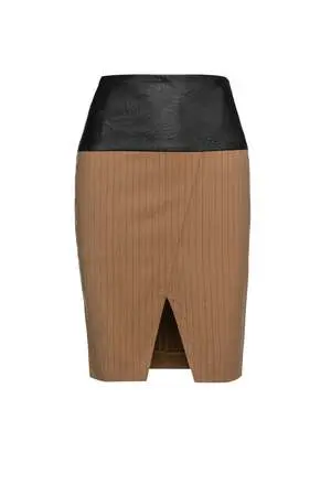 CONQUISTA Camel Striped Pencil Skirt Si Fashion - Brown
