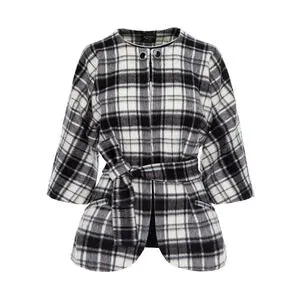 AVENUE N°29 Check Wool Cape With Belt & White