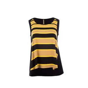 CONQUISTA Striped Sleeveless Top - Black