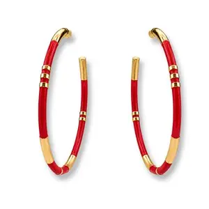 MICHAEL NASH JEWELRY Mallory And Gold Stripe Hoop Earrings - Red