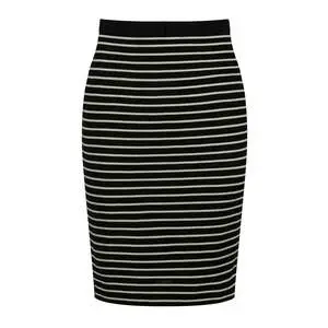CONQUISTA Striped Pencil Skirt In Rib Knit Fabric - Black