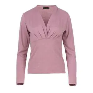 CONQUISTA Melange V Neck Knit Top - Pink