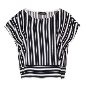 CONQUISTA Navy Striped Top With A Boat Neckline - Blue