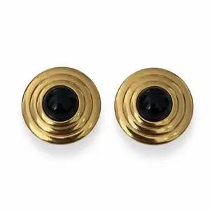 LATELITA Black / Gold Como Large Round Stud Earrings Onyx Gold - Black/gold