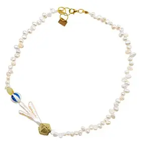 SUNSET MAGIC STUDIO Chicken Feet Pearl Detailed Ceramic Necklace Dear, Sunset - Yellow