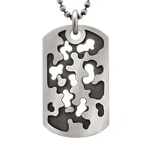 SNAKE BONES Perforated Camouflage Dog Tag Necklace In Sterling - Silver
