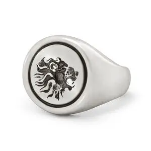 SNAKE BONES Lion Signet Ring In Sterling - Silver