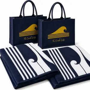 THE CORNISH SURFER Waves Beach Towel & Everyday Tote Bag Set - Blue