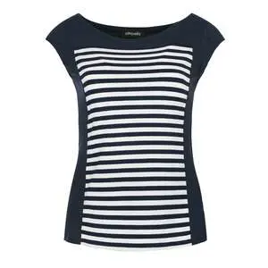 CONQUISTA Nautical Striped Fitted Cap Sleeve Top - Blue