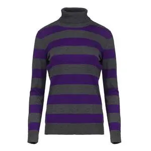 CONQUISTA Striped Fine Knit Polo Neck Jumper