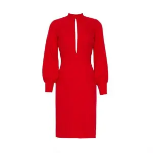 NOMI FAME Mira Long Sleeve Cut Out Crepe Midi Dress - Red