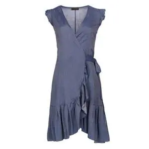 CONQUISTA Denim Style Wrap Dress - Blue