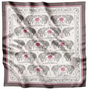 LAMBERTY MUNICH Elephant Odyssey Classic Silk Scarf Neutrals - Brown