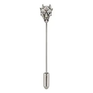 SNAKE BONES Devil Lapel Pin In Oxidised Silver With Diamond Eyes