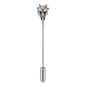 SNAKE BONES Devil Lapel Pin In Oxidized Silver With Ruby Eyes